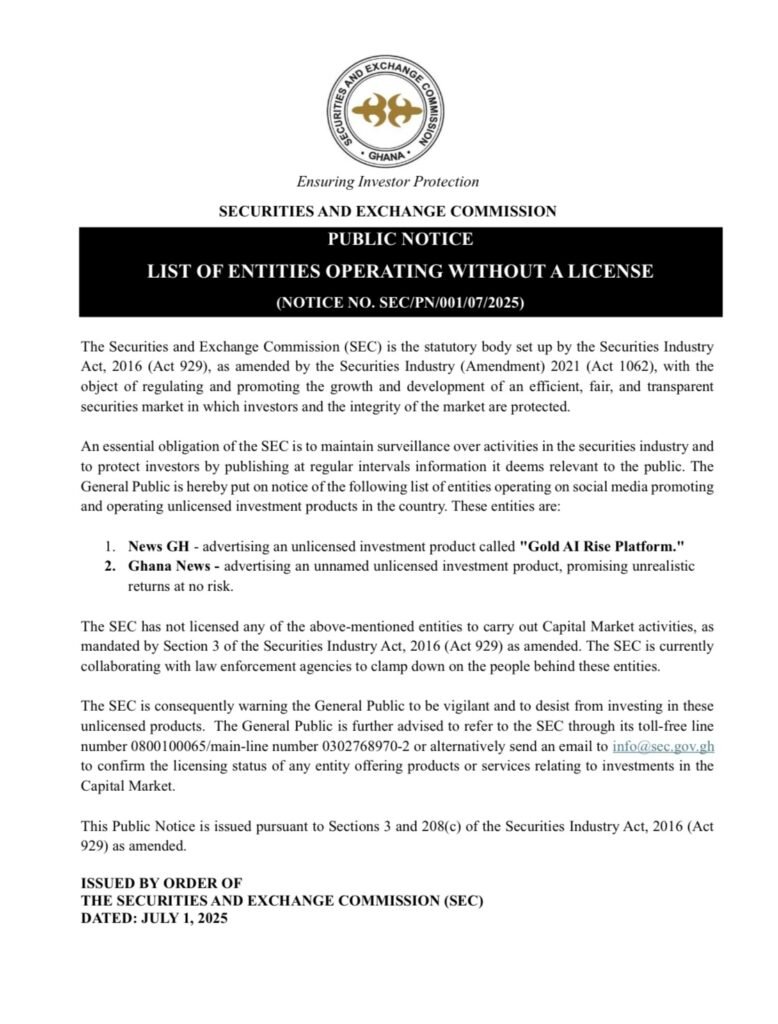 SEC cautions Ghanaians over fake investment Ads by News GH, Ghana News ...